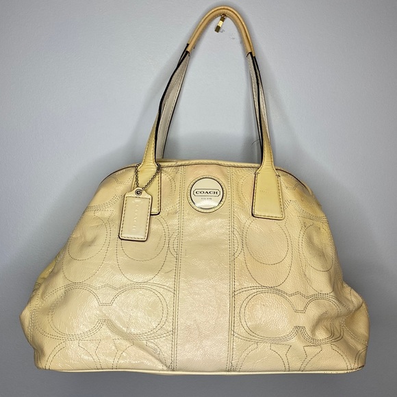 Coach | Bags | Coach Yellow Pastel Patent Leather Tote Bag With Green ...